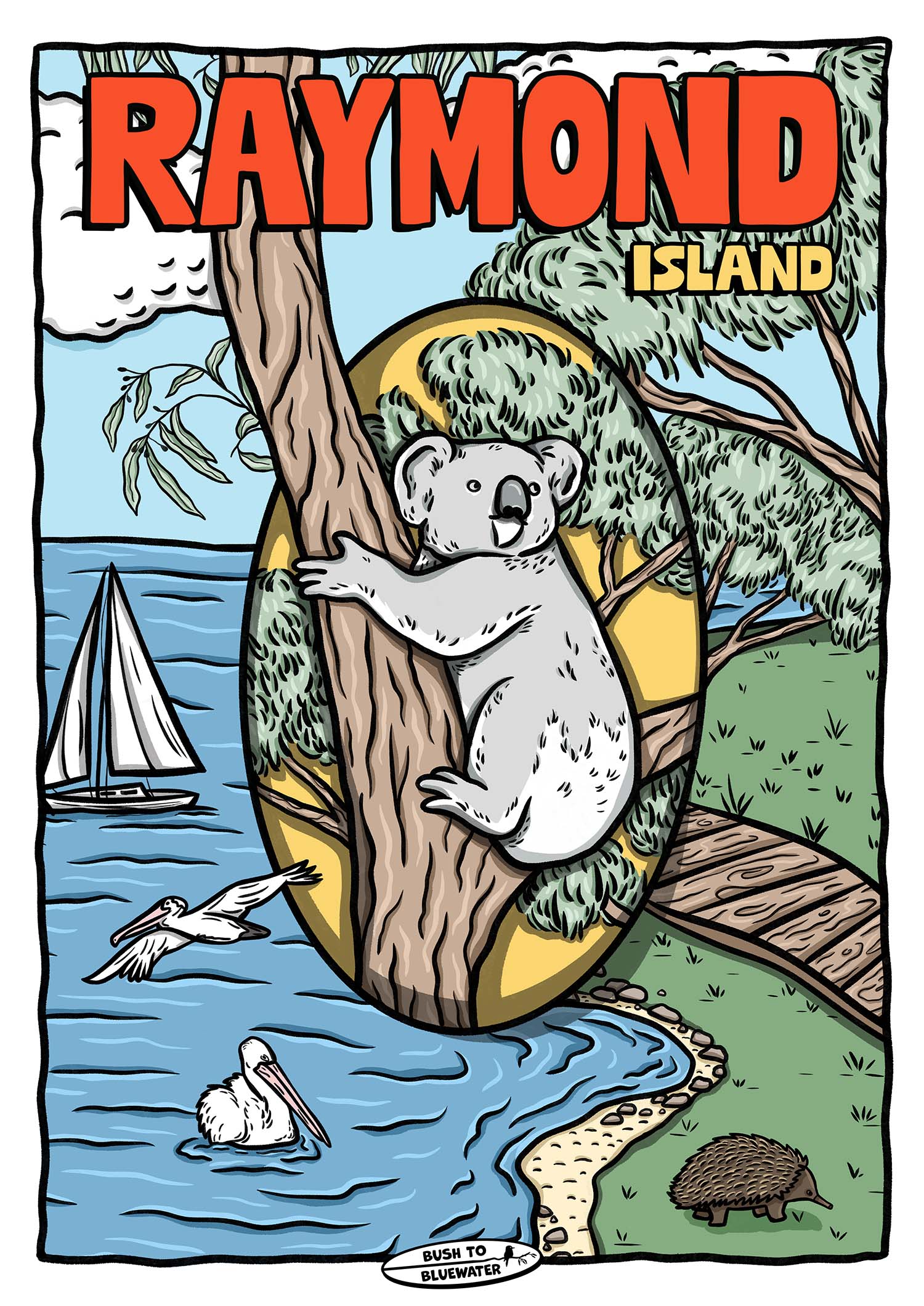 Raymond Island Travel Poster – Retro Koala Wall Art, Gippsland Lakes ...